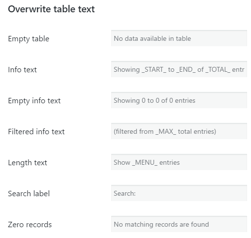 Table Elements And Options; Language and Text | Ultimate WordPress ...